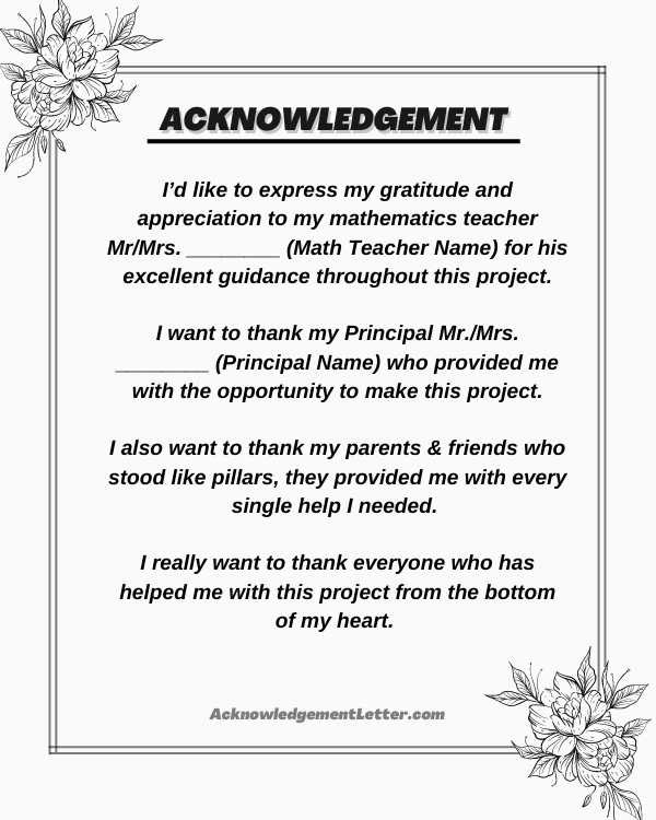 Acknowledgement For Maths Project 7 Samples 